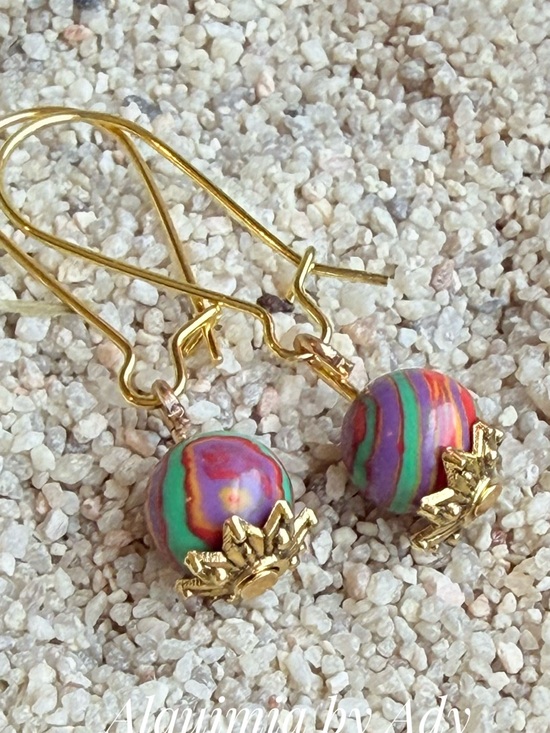 Alquimia | Jewelry | Turquoise Gold Drop Earrings With Red Marbled ...